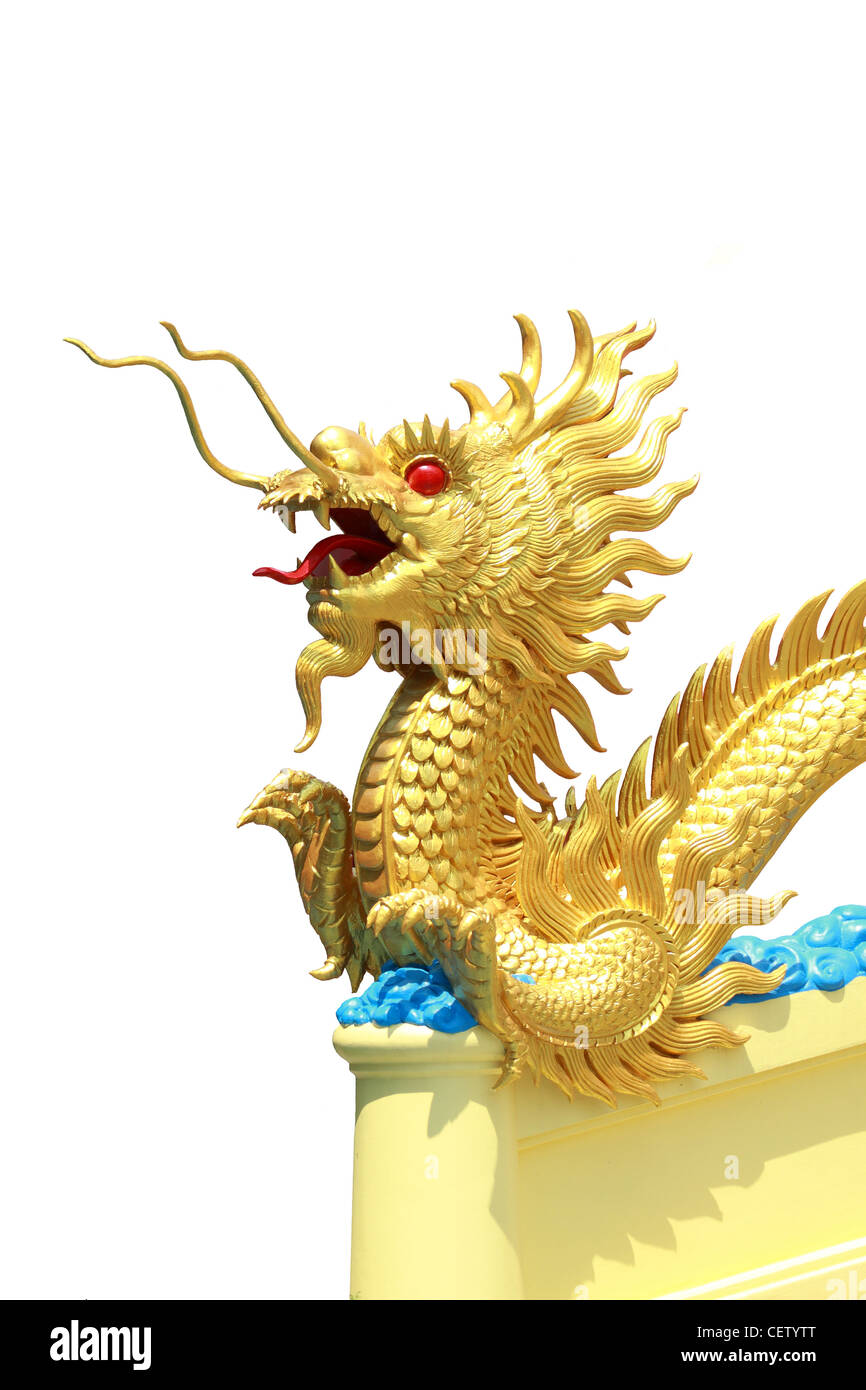 vertical golden dragon statue with isolated background Stock Photo - Alamy