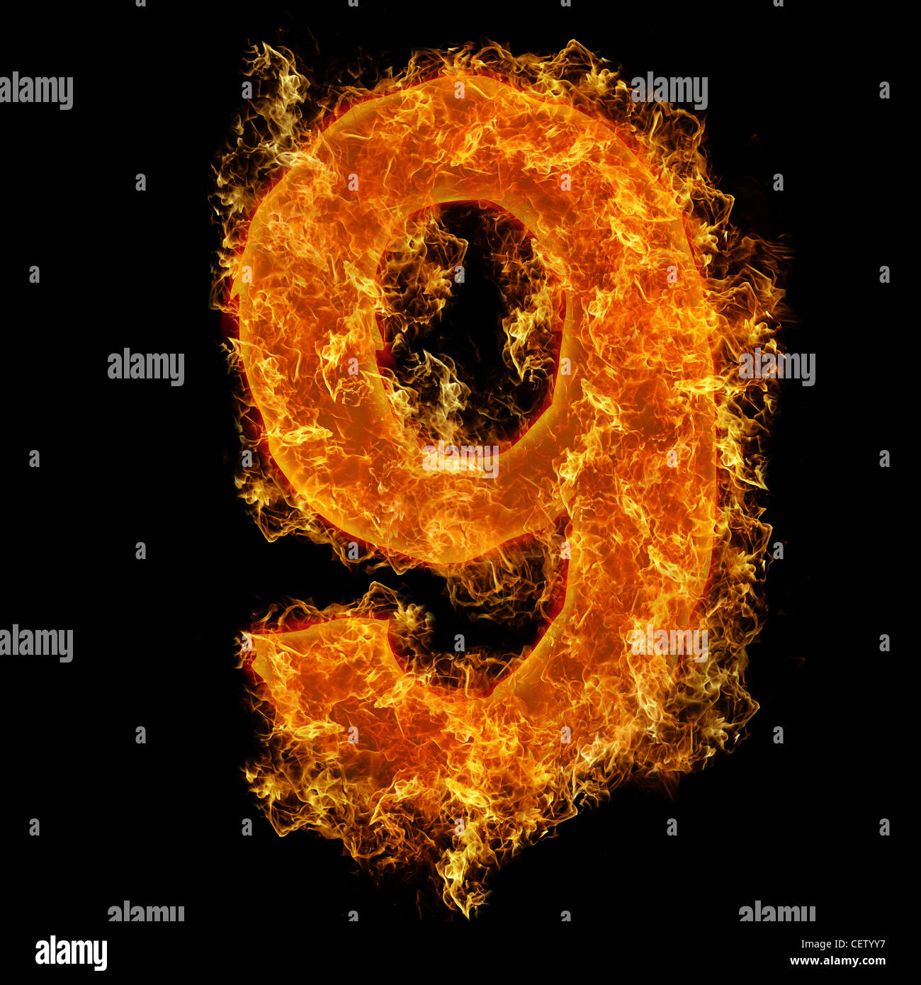 Fire number nine on black hi-res stock photography and images - Alamy
