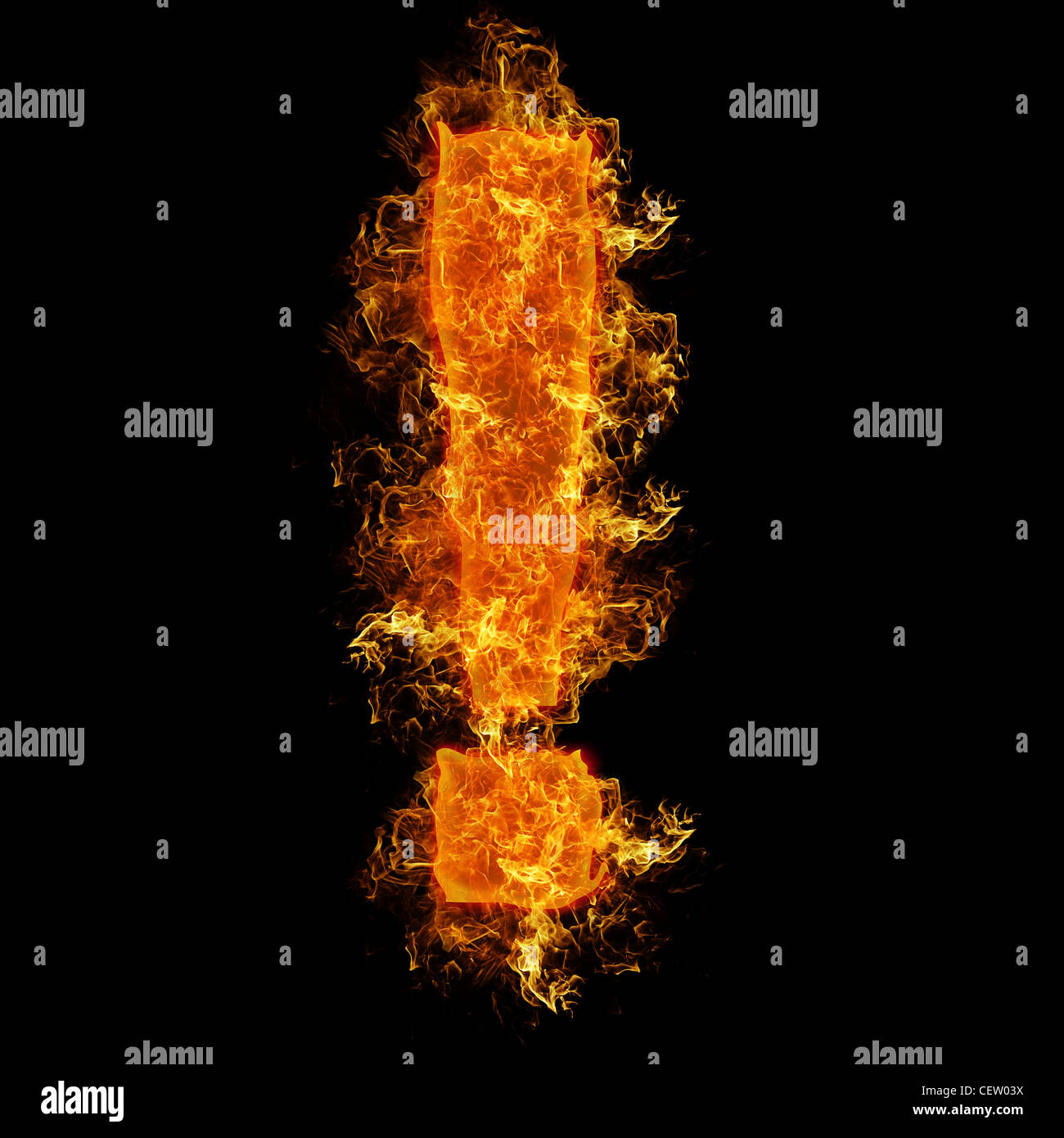 Fire sign exclamation mark on a black background Stock Photo - Alamy