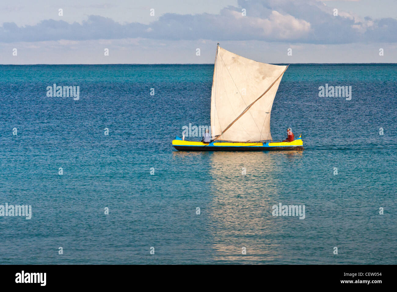 Vezo outrigger canoe in the lagoon of Ambatomilo, Madagascar Stock ...