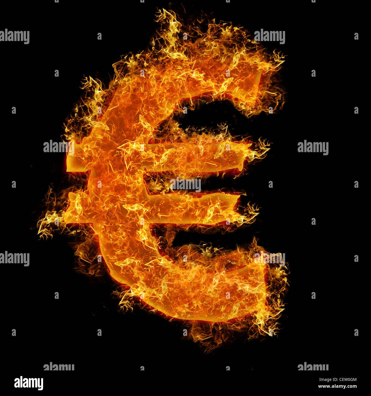 Fire euro sign on a black background Stock Photo - Alamy