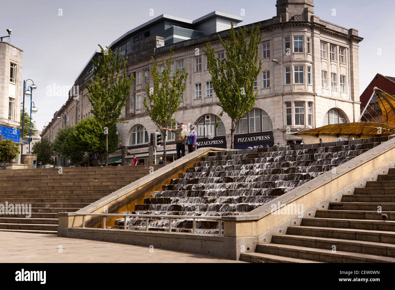 UK, Wales, Swansea, Castle Square, waterfall fountain Stock Photo - Alamy
