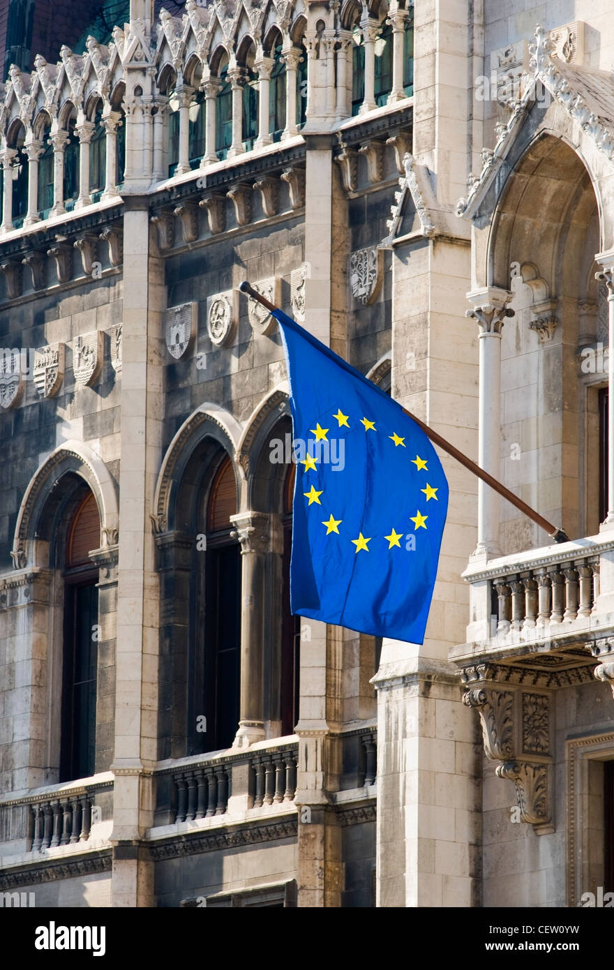 The European flag flying on the Parliament Building. Budapest, Hungary ...