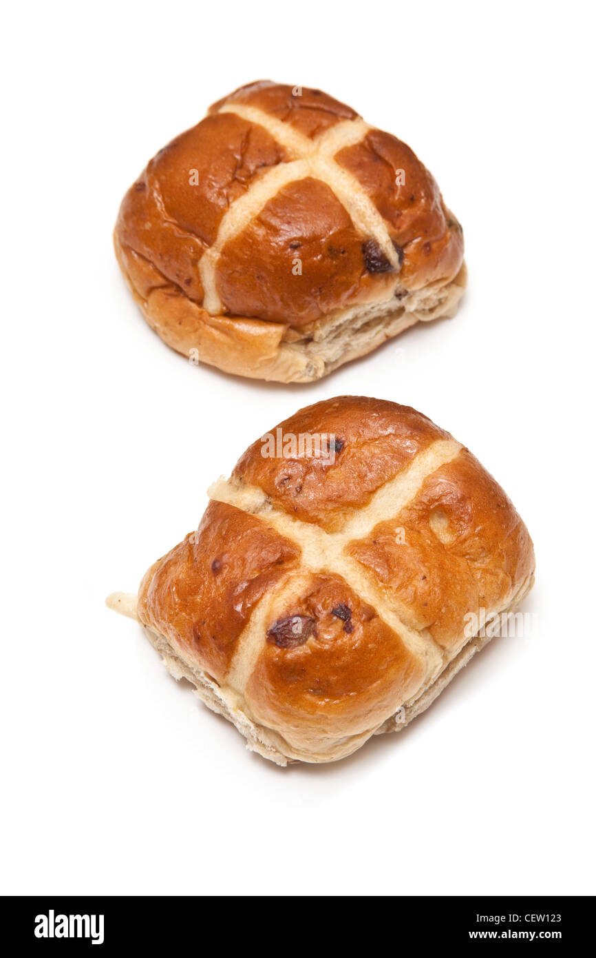 Hot cross buns isolated on a white studio background Stock Photo - Alamy