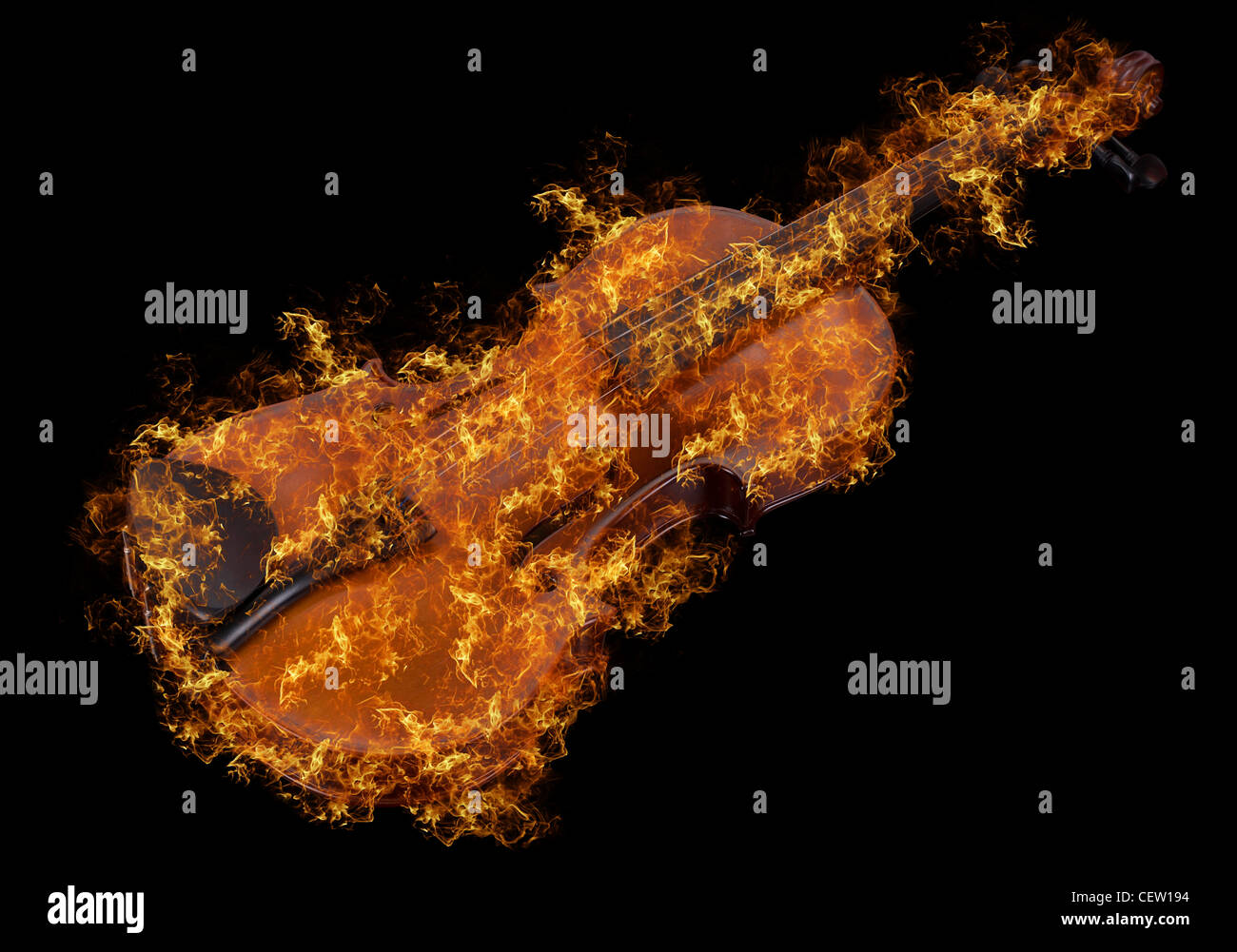 classic violin at fire isolated on a black background Stock Photo - Alamy