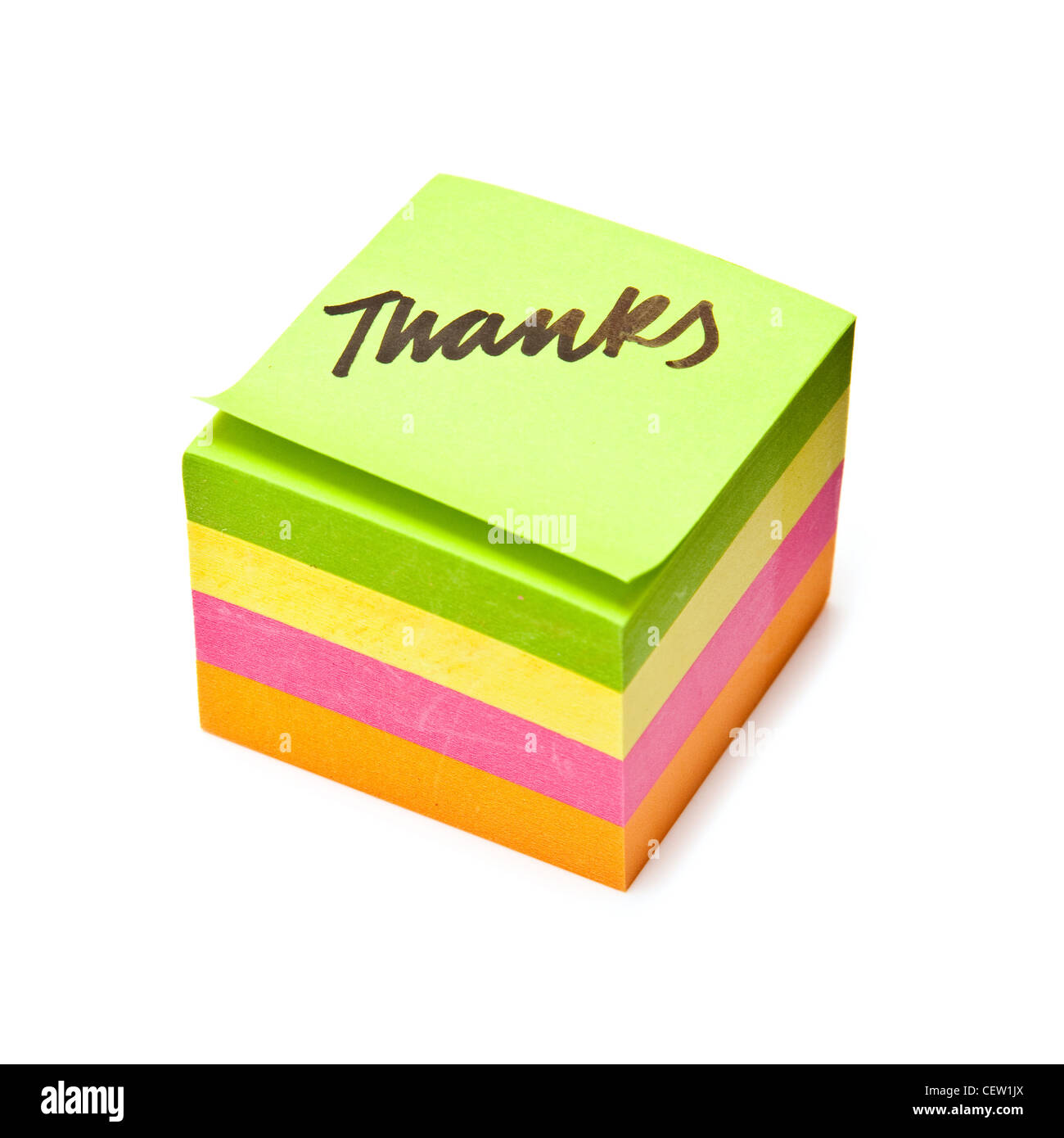 Thank You message on a sticky note pad. isolated on a white studio ...
