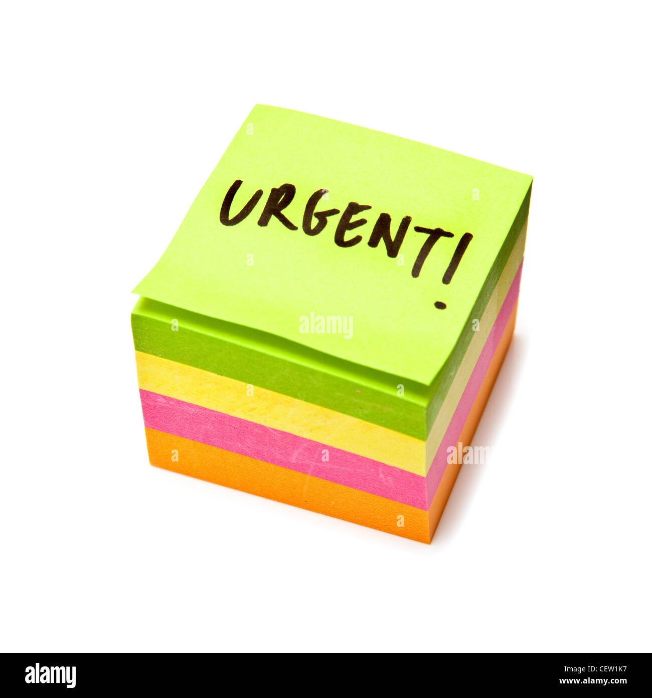 Sticky note pad with urgent message isolated studio background Stock ...