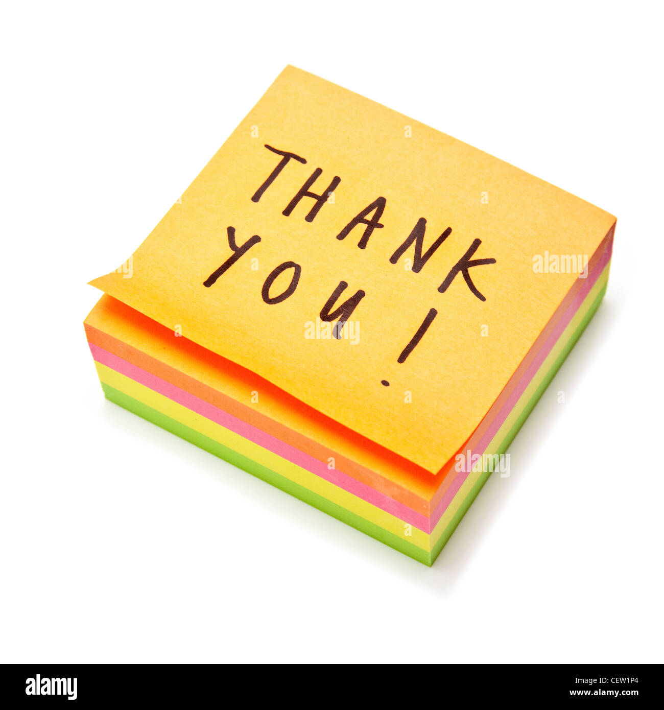 Thank You message on a sticky note pad. isolated on a white studio ...
