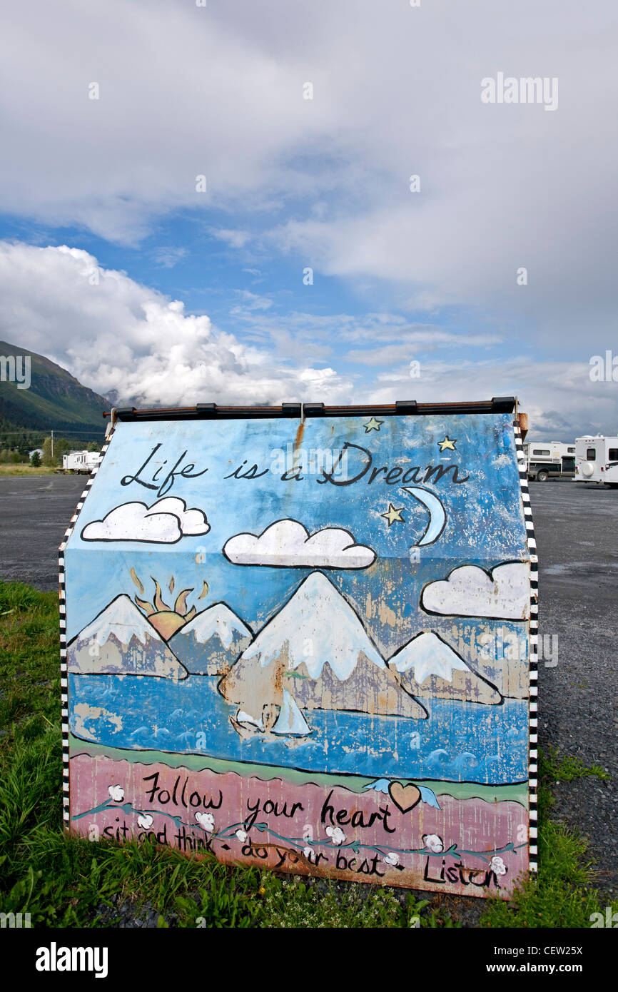Decorated trash container. Seward. Alaska. USA Stock Photo - Alamy