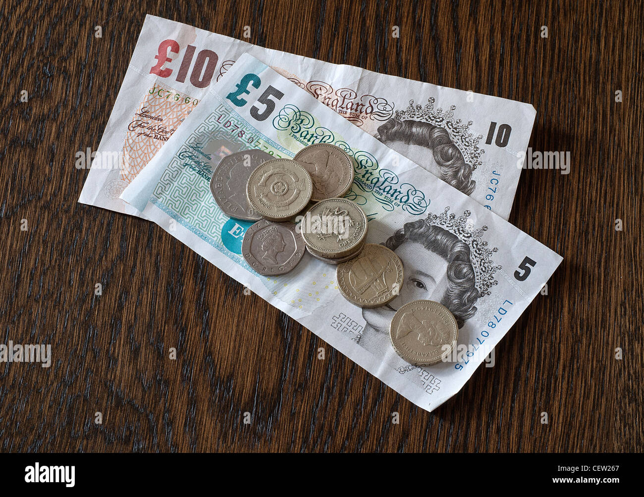 Sterling Notes and Coins grouped on a table top Stock Photo - Alamy