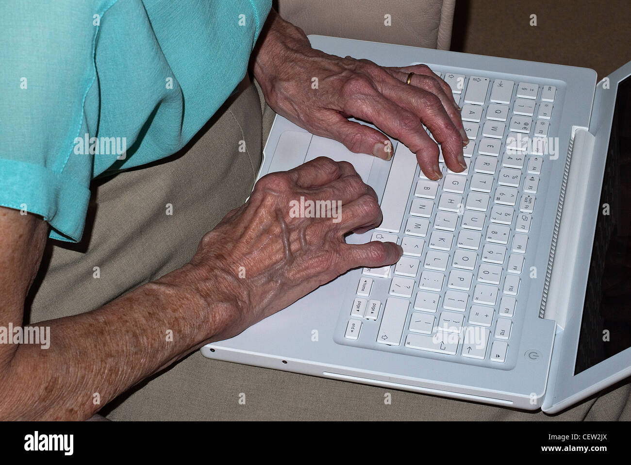 Hands of an elderly lady using a laptop computer Stock Photo - Alamy