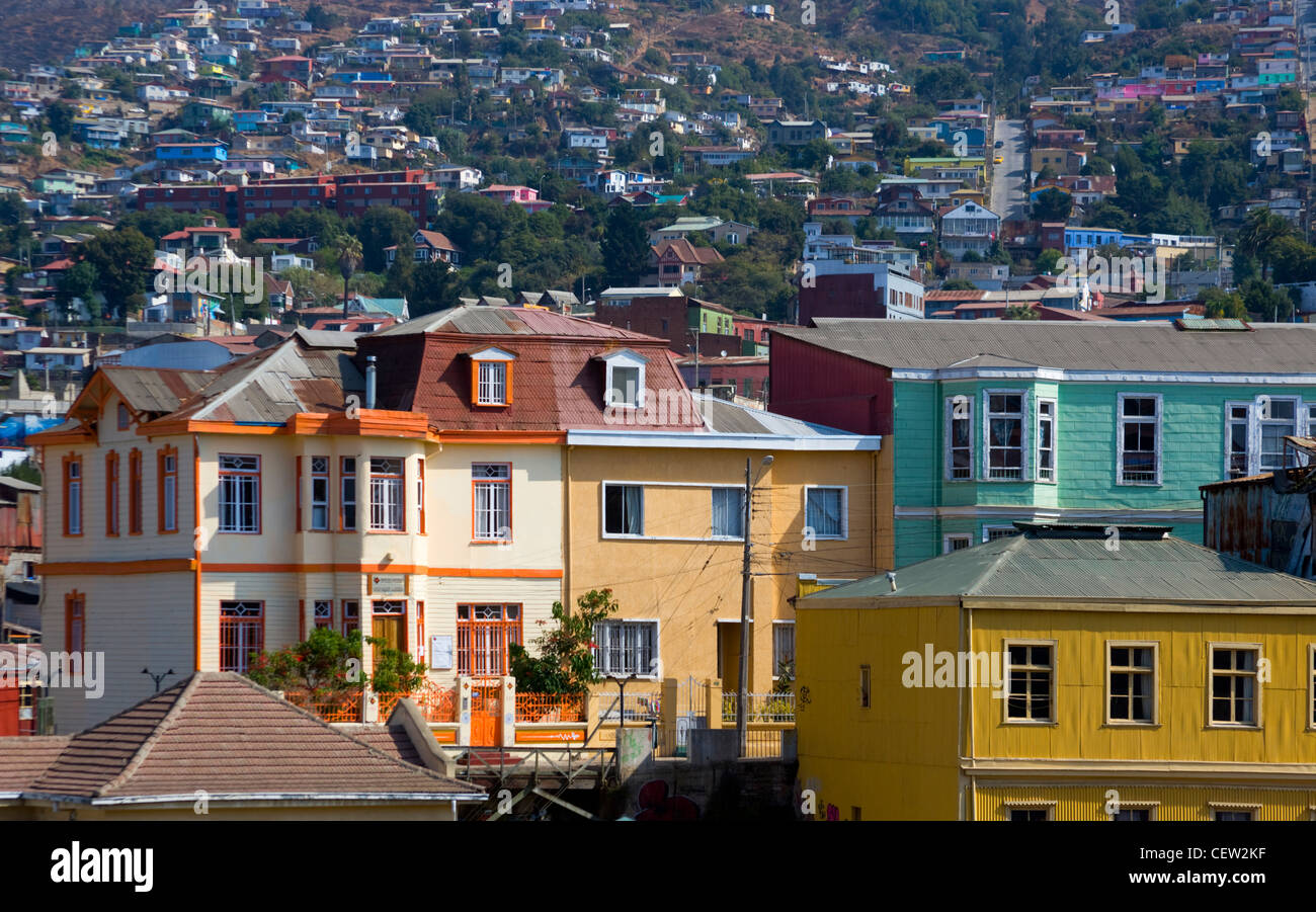 ValparaIso, Chile. South America. View of colorful buildings from Cerro ...