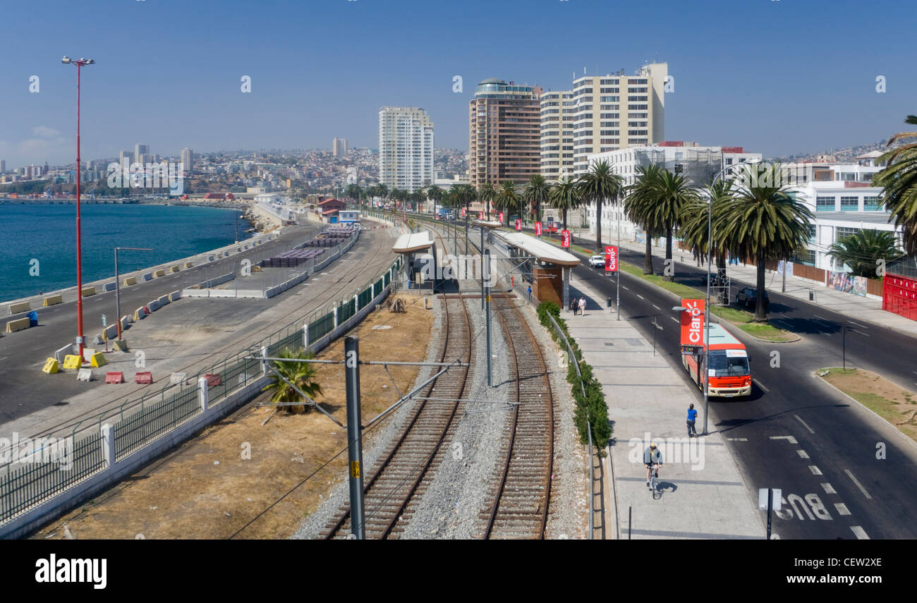 ValparaIso, Chile. South America. Transportation corridor along coast ...