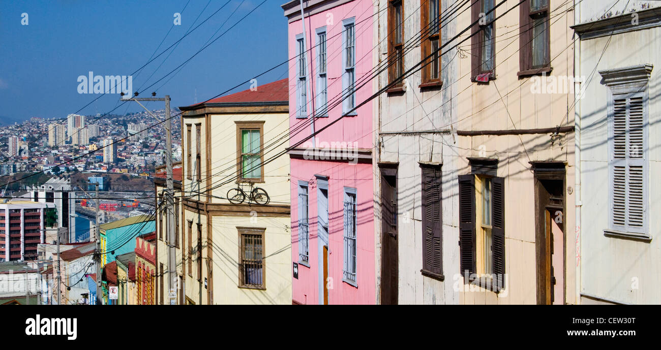 ValparaIso, Chile. South America. Colorful buildings on Cerro ...