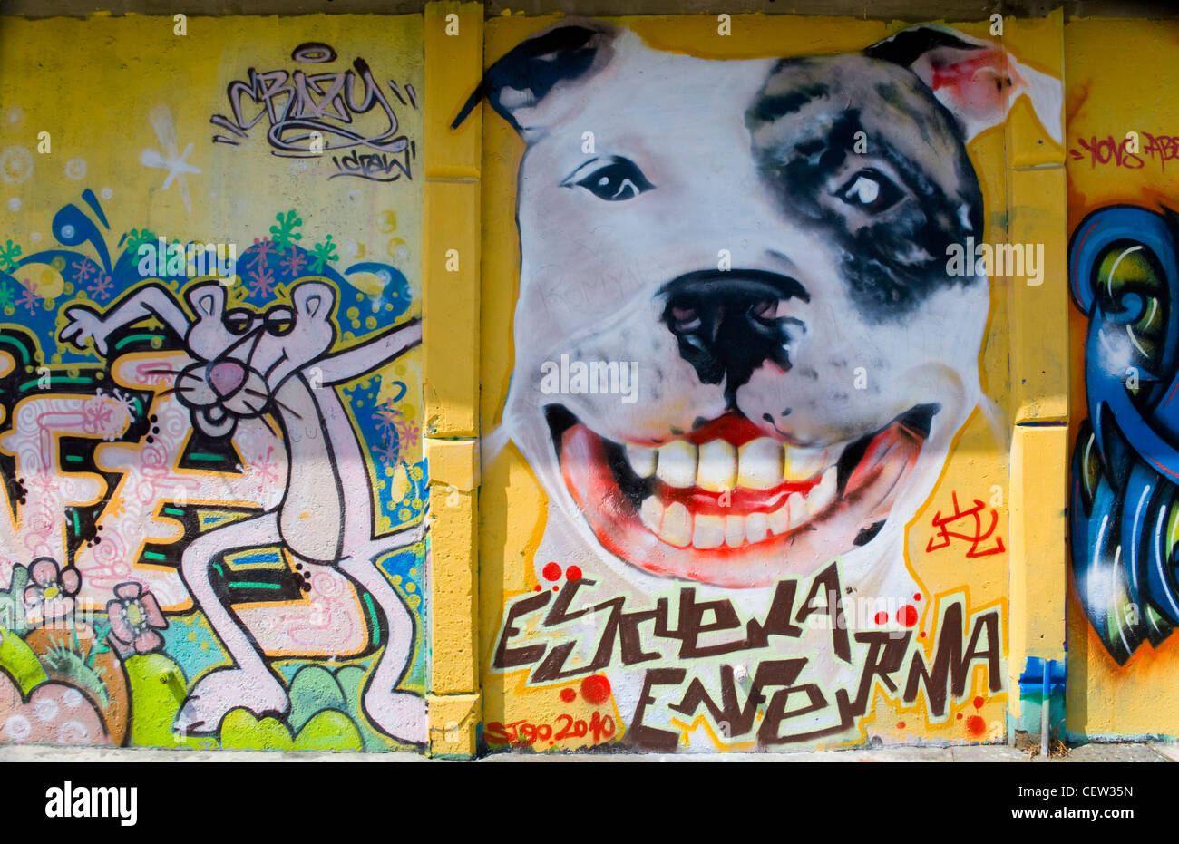 ValparaIso, Chile. South America. Mural on highway retaining wall Stock ...