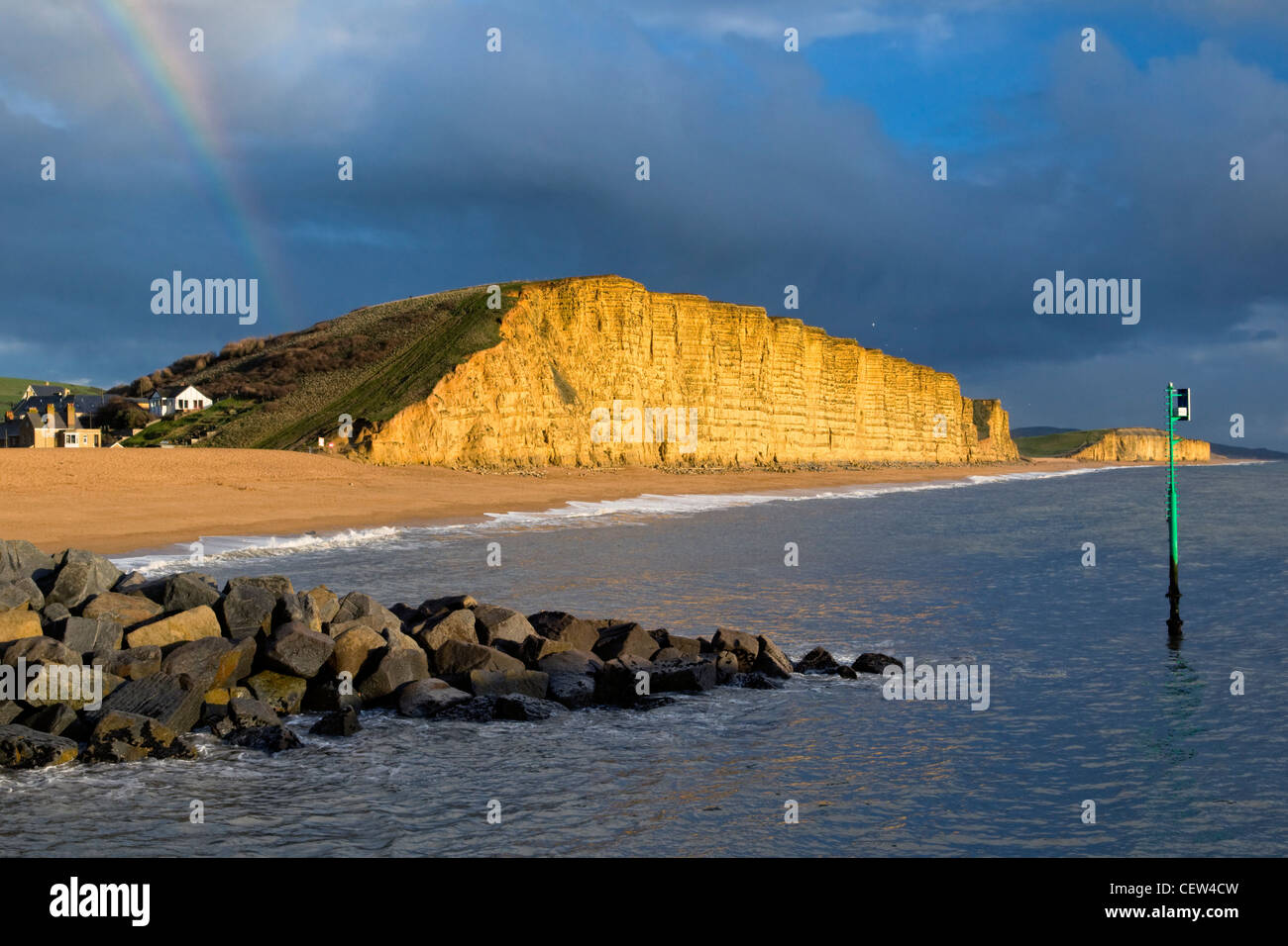 Cliffs, beach and coastline of West Bay on the Jurassic coast dorset ...
