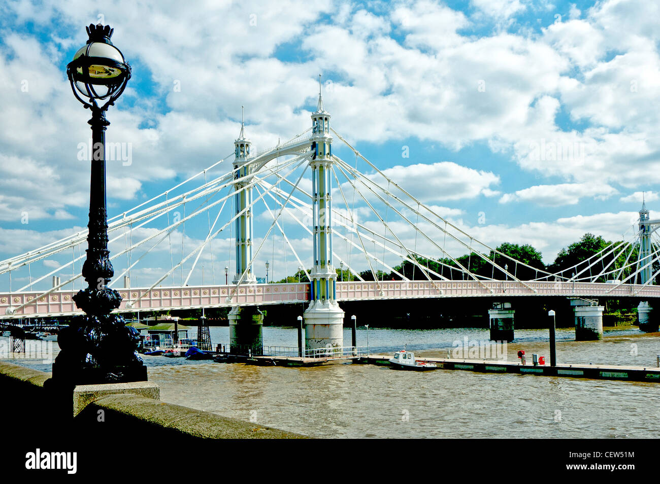 Albert Bridge in London, connecting Chelsea and Battersea Stock Photo ...