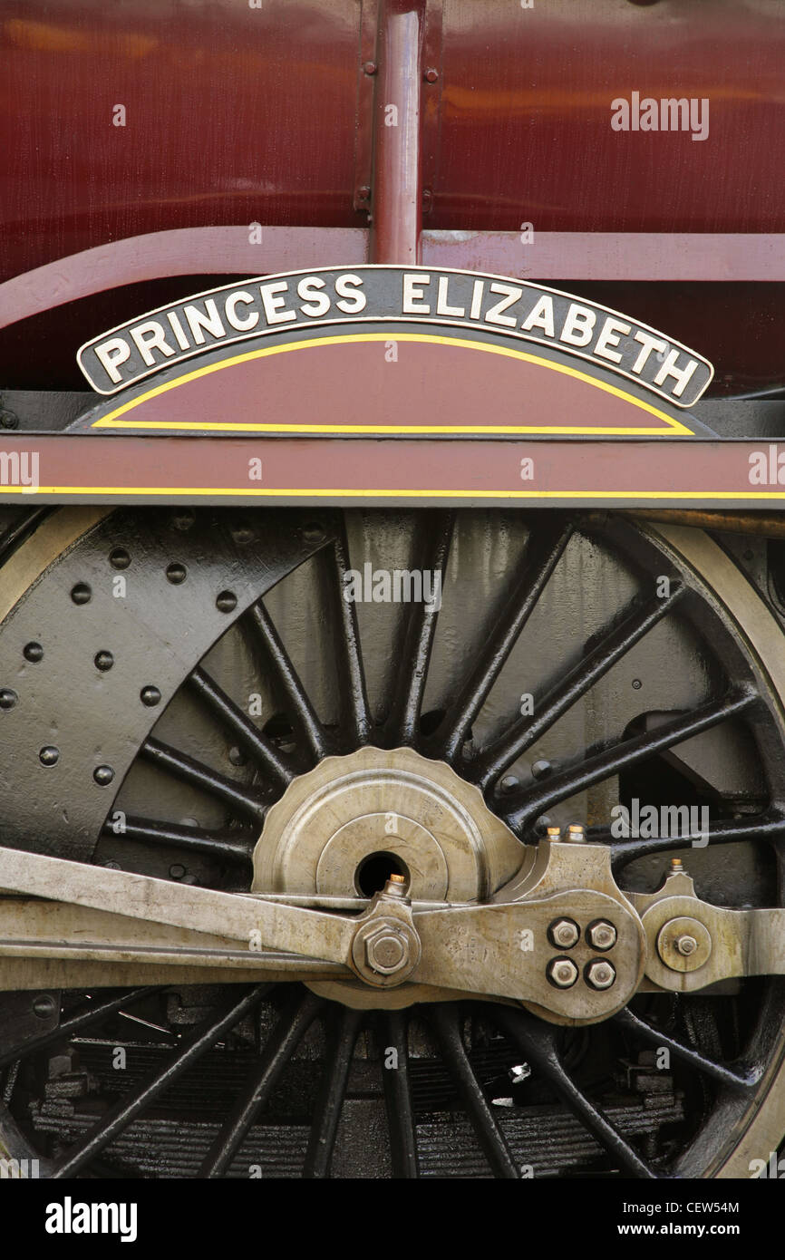 Nameplate and driving wheels of preserved LMS steam locomotive 6201 ...