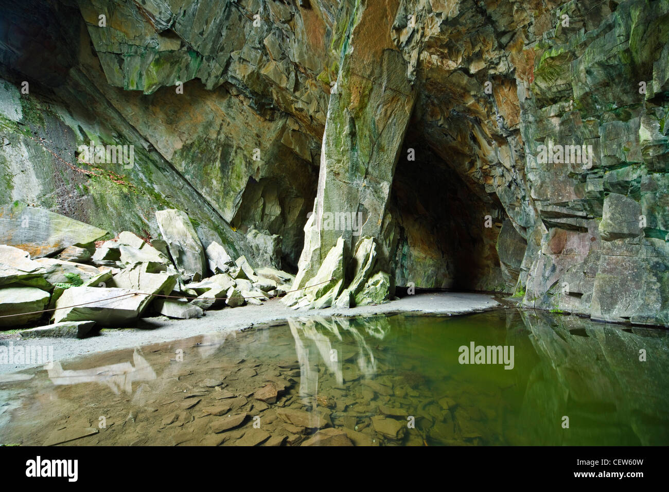 The great cave of Cathedral Quarry at Tilberthwaite, Lake District ...