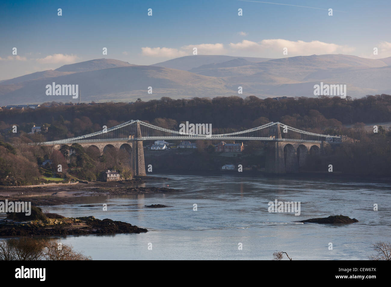 The Menai Suspension Bridge over the Menai Straits. One of two bridges ...