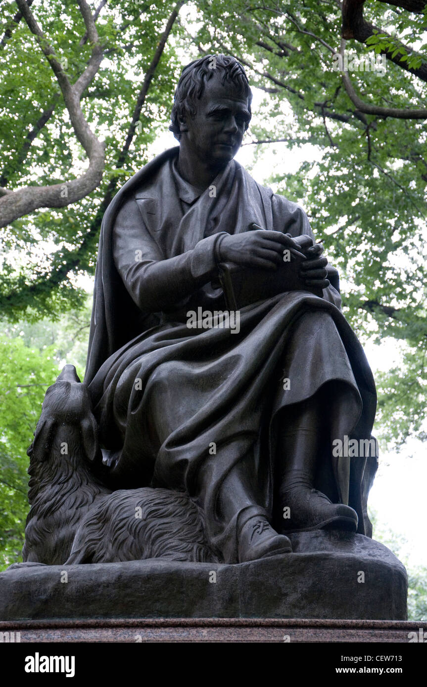 Statue of Sir Walter Scott in Central Park New York City, USA Stock ...