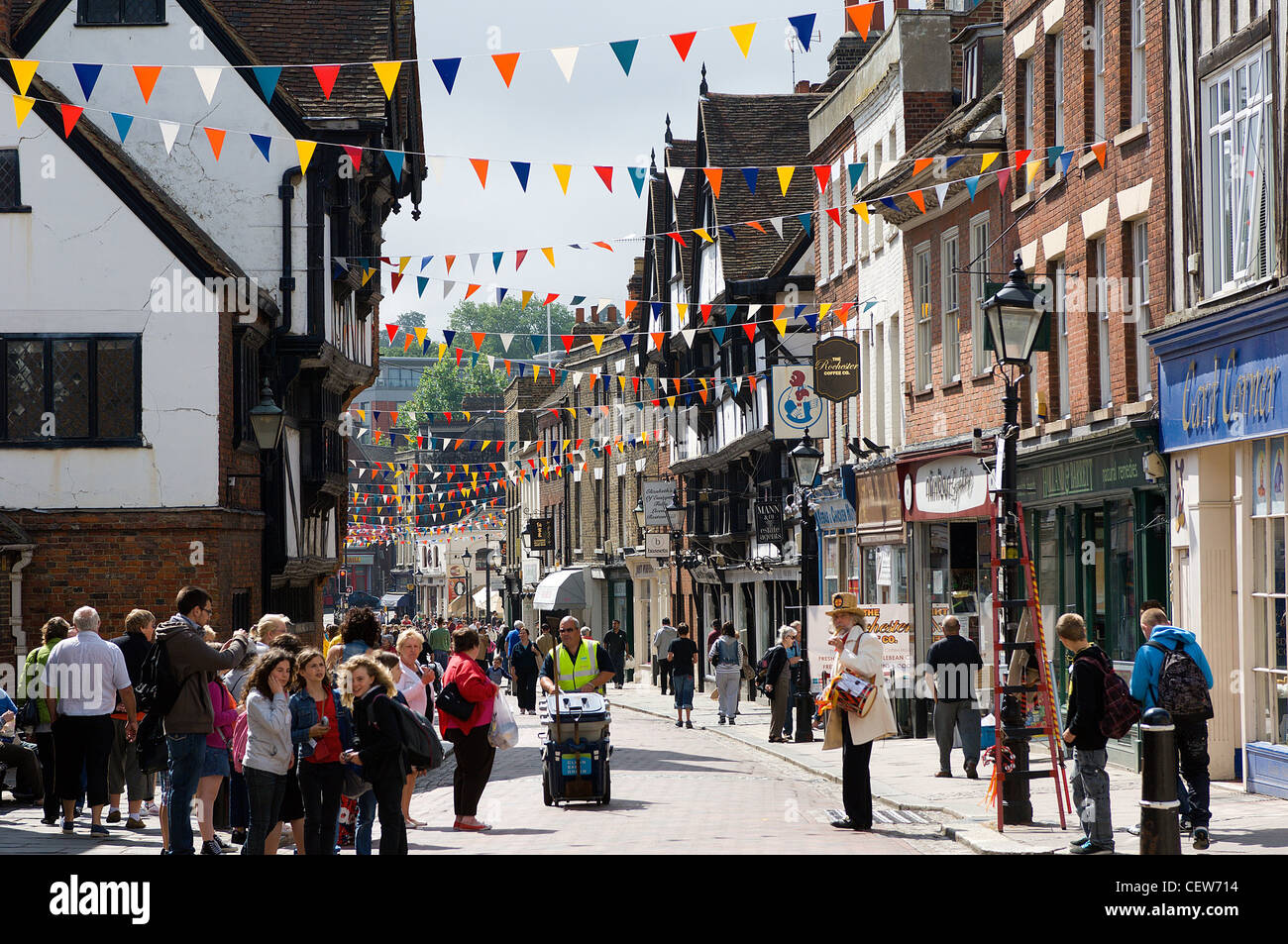 The High Street in Rochester, Kent, a town with many historical ...