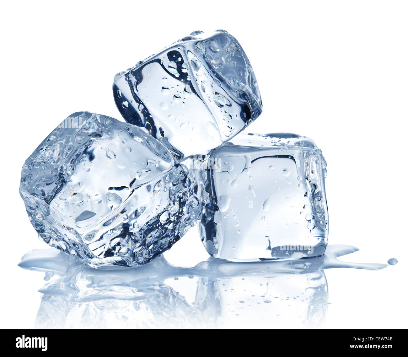Three ice cubes on white background Stock Photo - Alamy