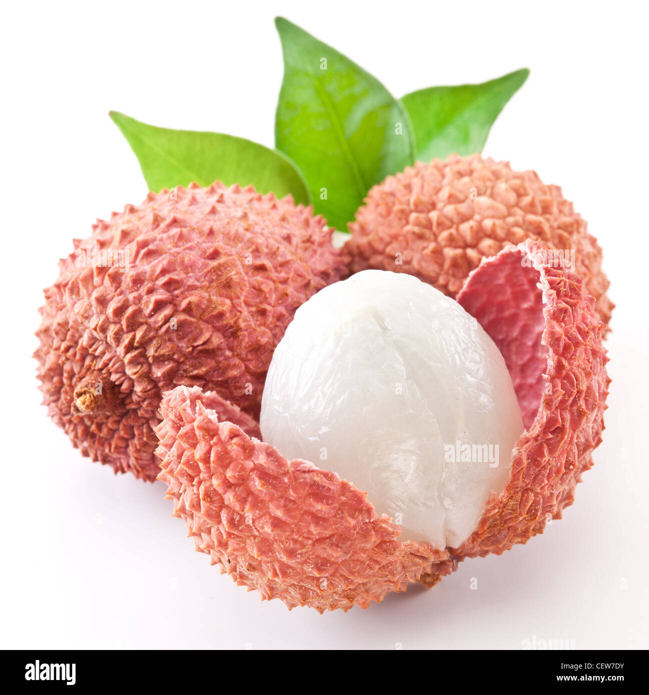 Lychee with leaves on a white background Stock Photo - Alamy