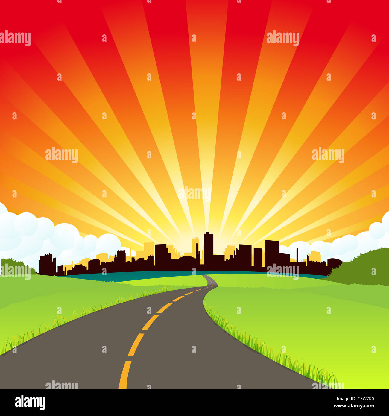 Illustration of a simple cartoon rounded city with nice colors Stock ...