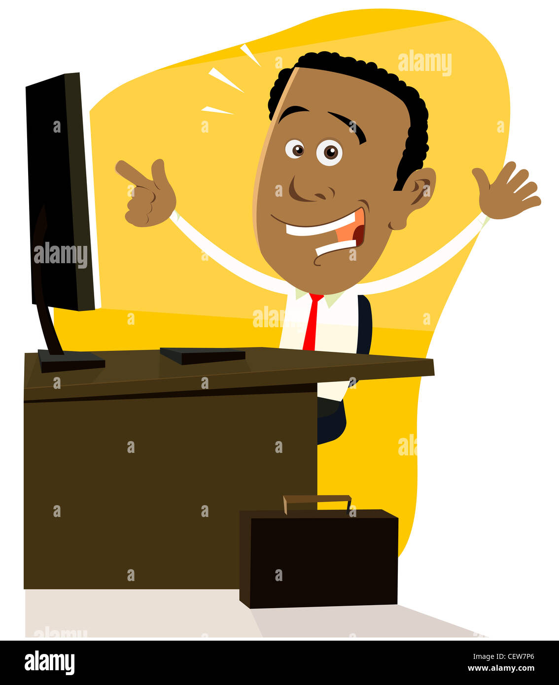Illustration of a cartoon afro-american businessman happy and ...