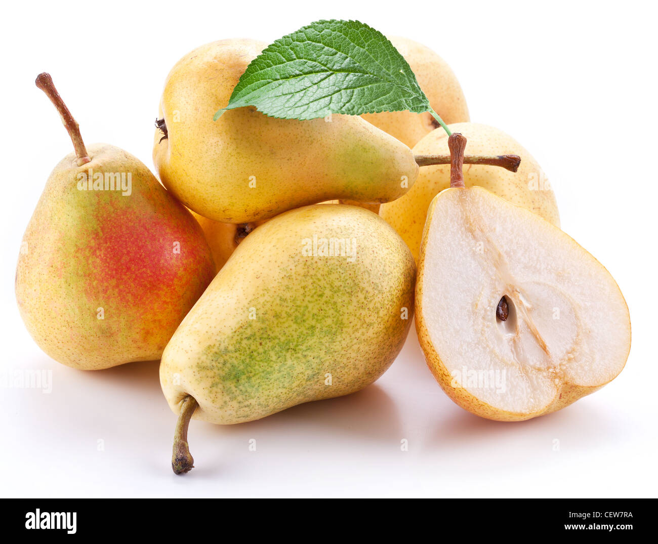 Ripe pears with a leaf.Objects are isolated on a white background Stock ...