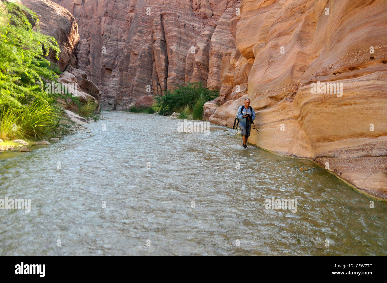 Man walking in a river in a desert canyon gorge Stock Photo - Alamy