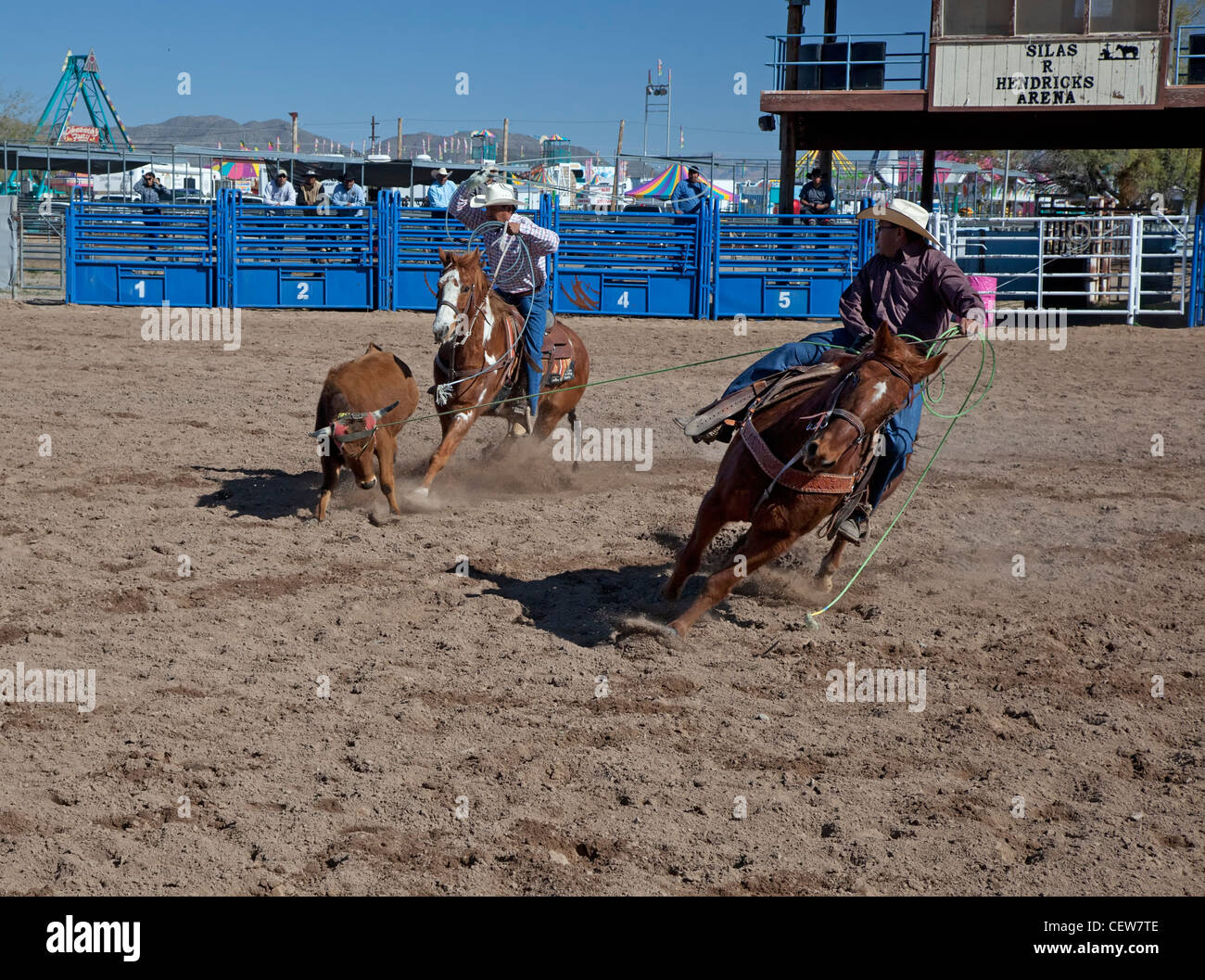Sells, Arizona - The team roping competition in the Masters division ...