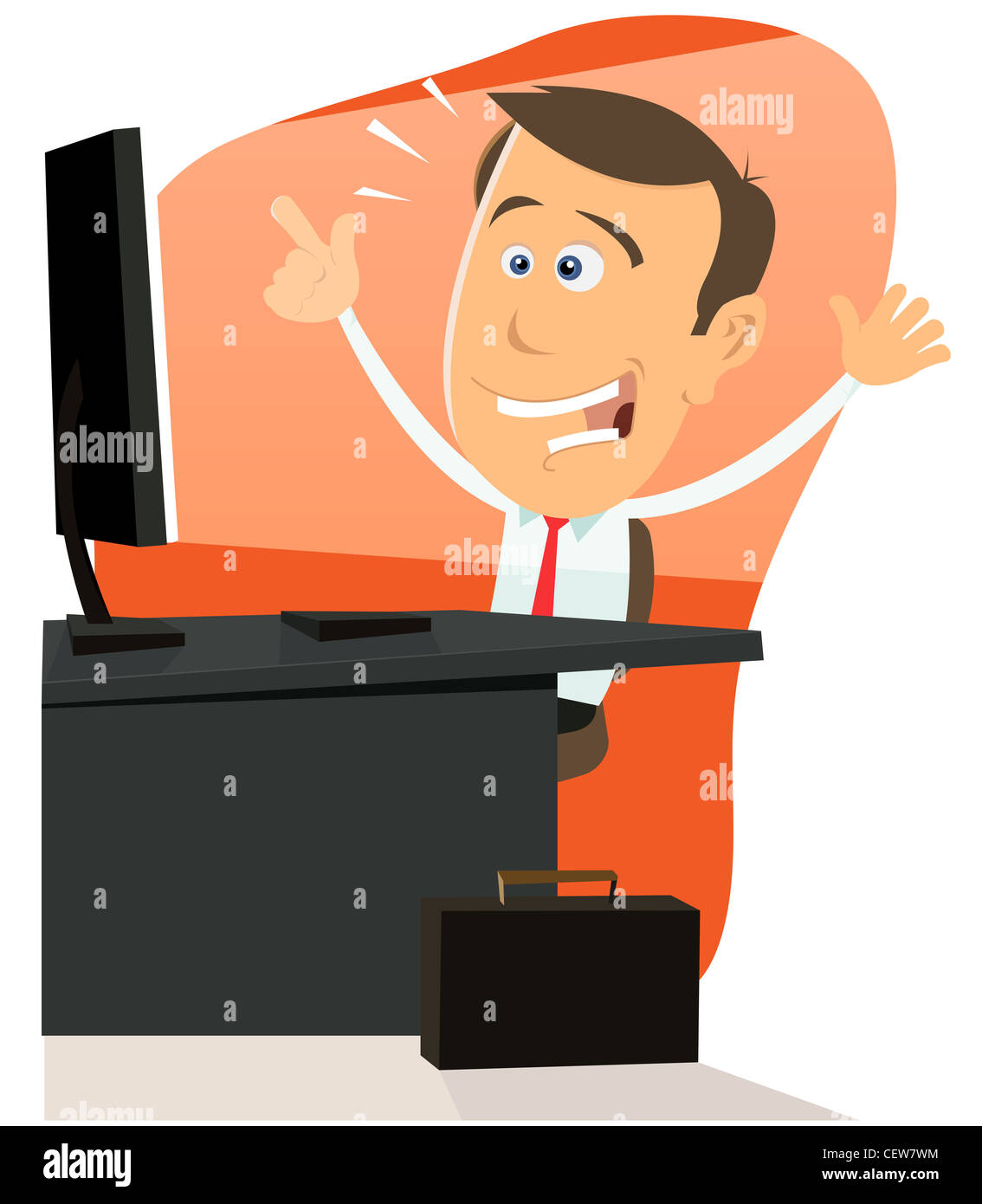 Illustration of a cartoon happy businessman very happy surfing on the ...