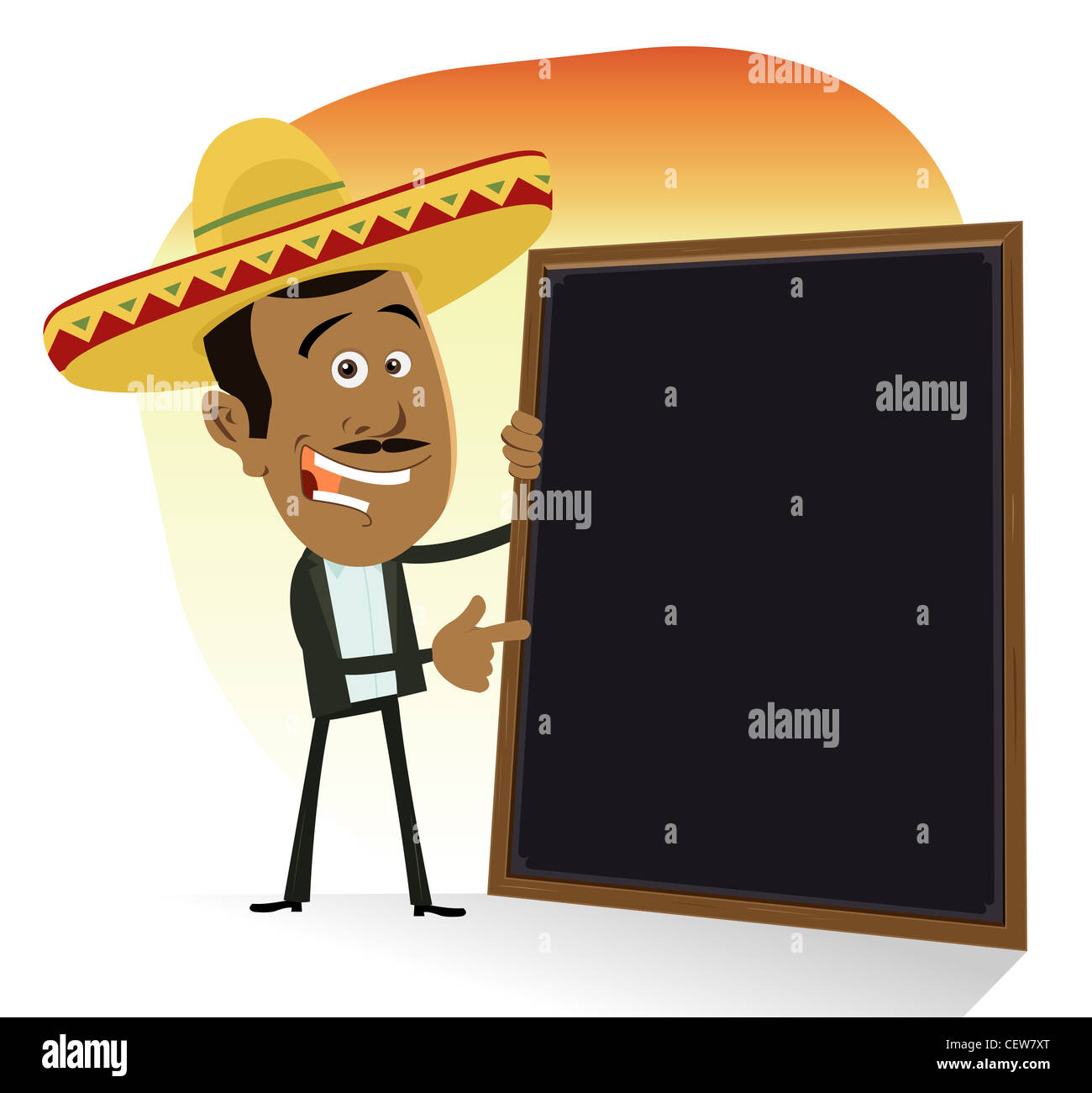 Illustration of a cartoon mexican cook showing the list of today's menu ...