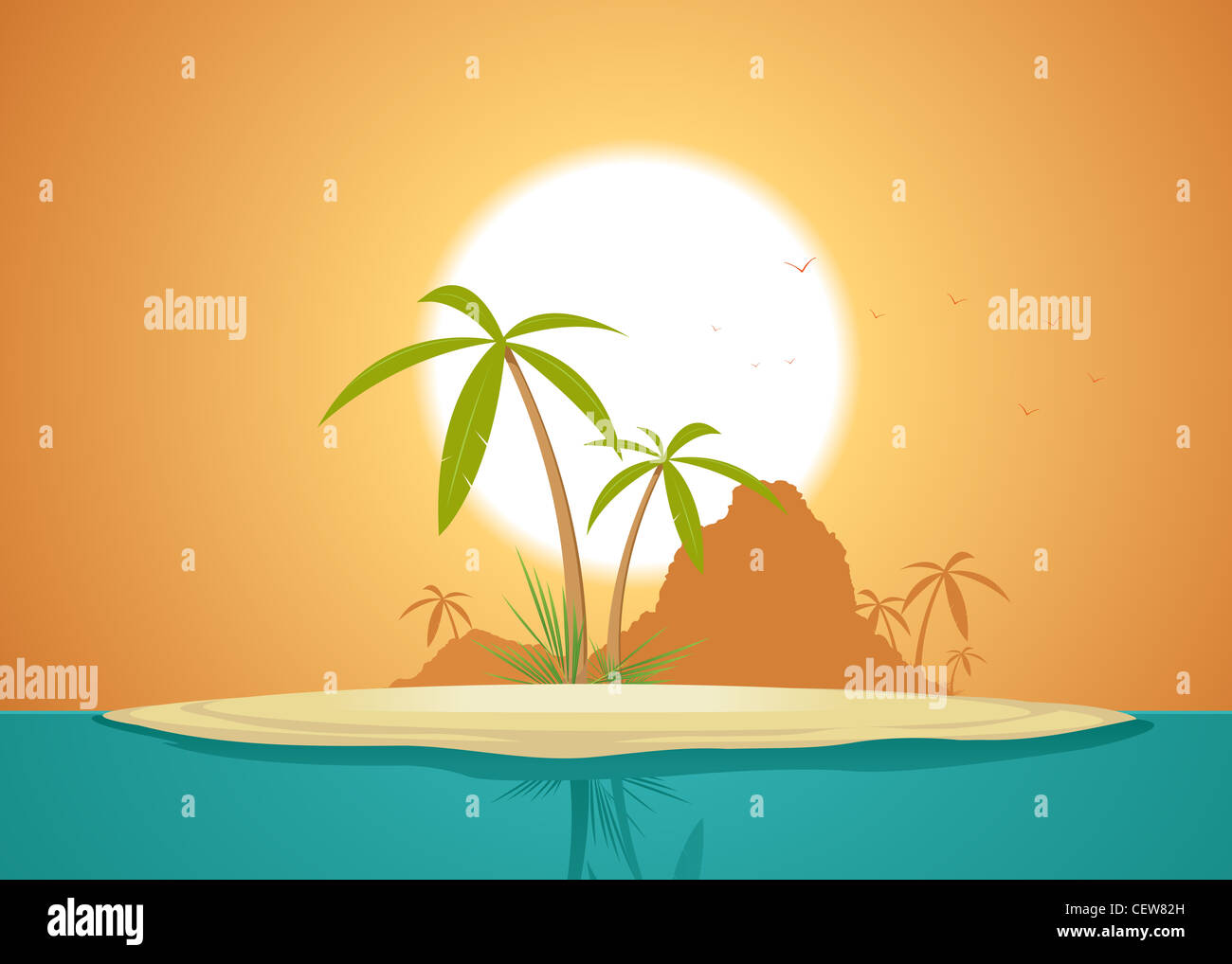 Illustration of an idyllic island far far away from civilization for ...