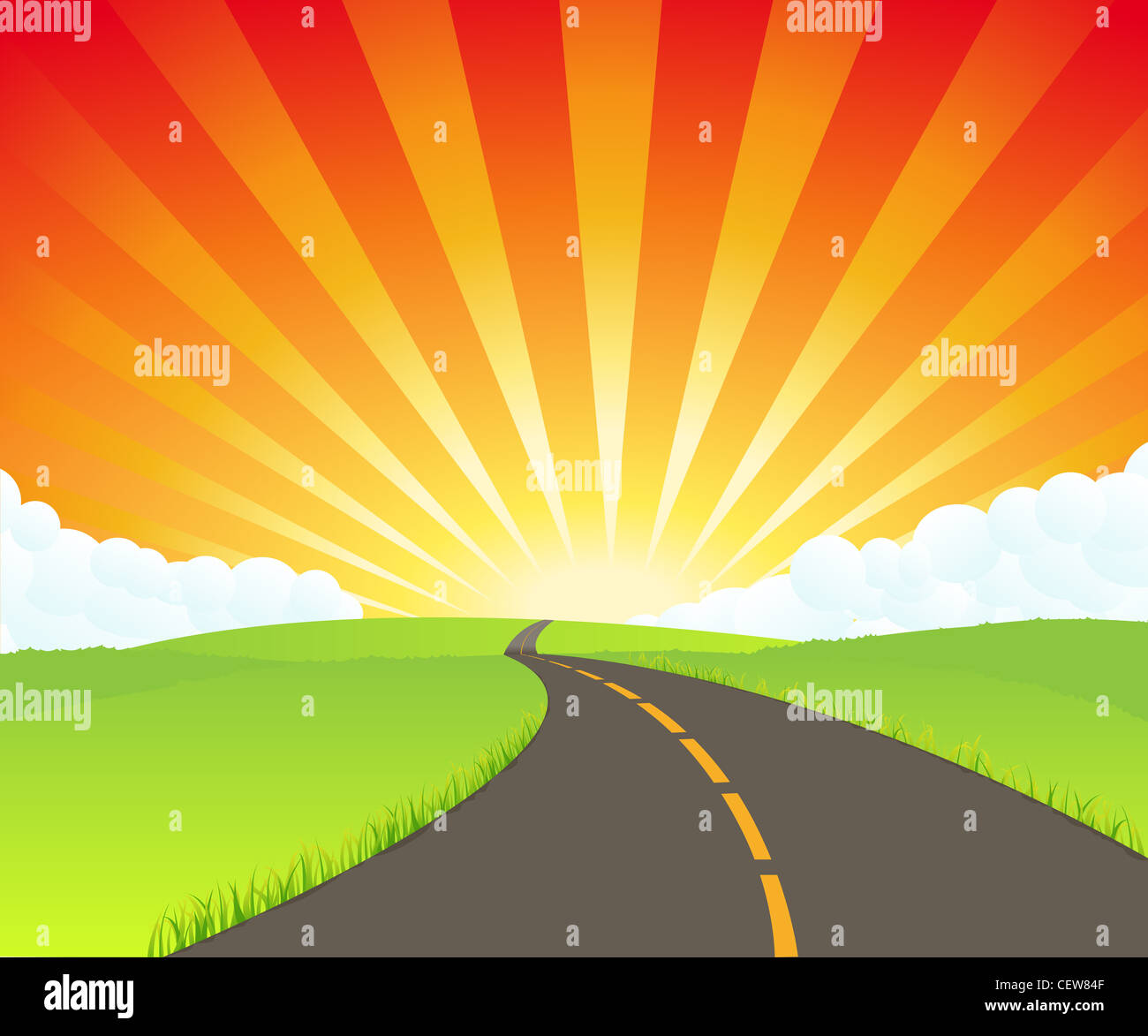 Illustration of a cartoon road in summer or spring season going to ...