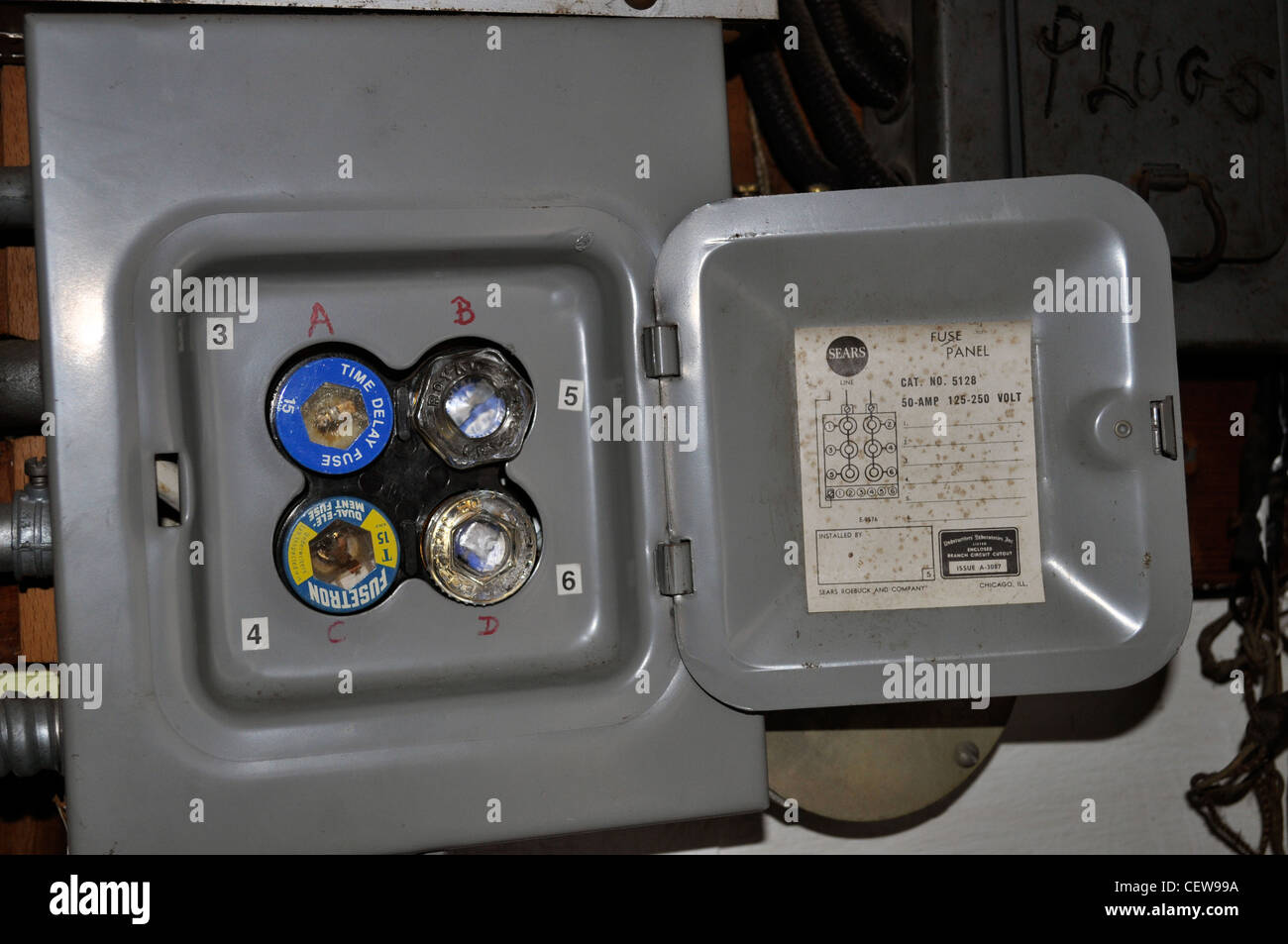 electric fuse panel in home basement, California, USA Stock Photo - Alamy
