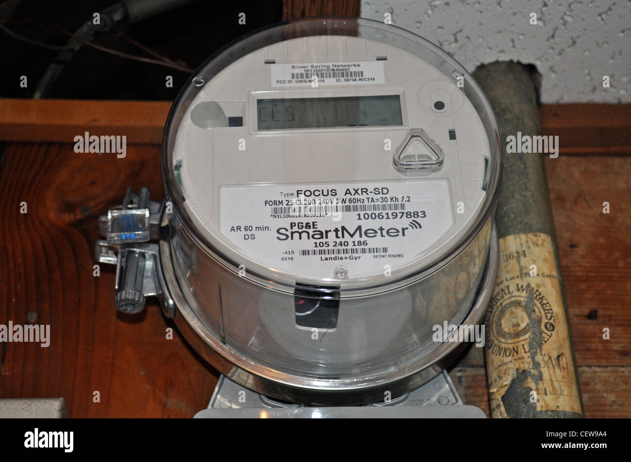 PG&E electric smart meter in home basement, San Francisco, California ...