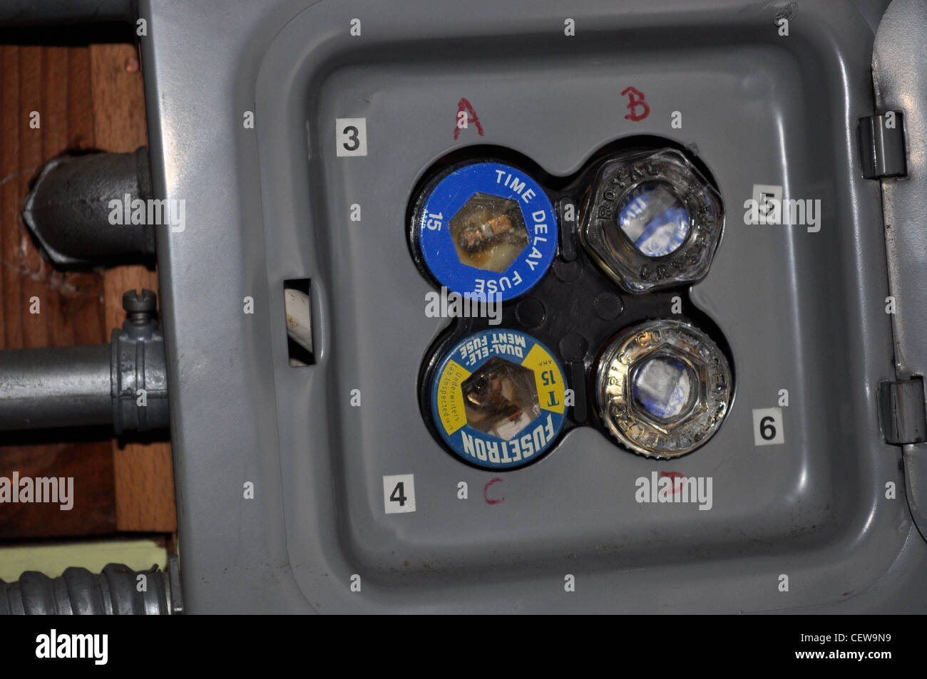 electric fuse box in home basement, California, USA Stock Photo - Alamy