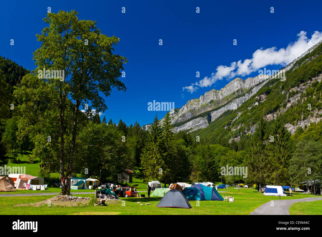 Limestone mountain peaks at Sixt Fer a Cheval near Samoens in the ...