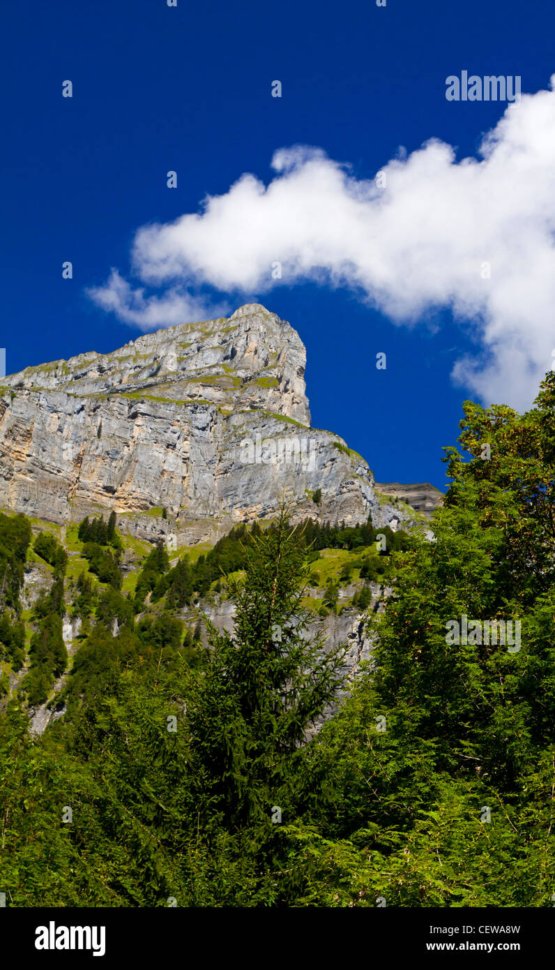 Limestone mountain peaks at Sixt Fer a Cheval near Samoens in the ...
