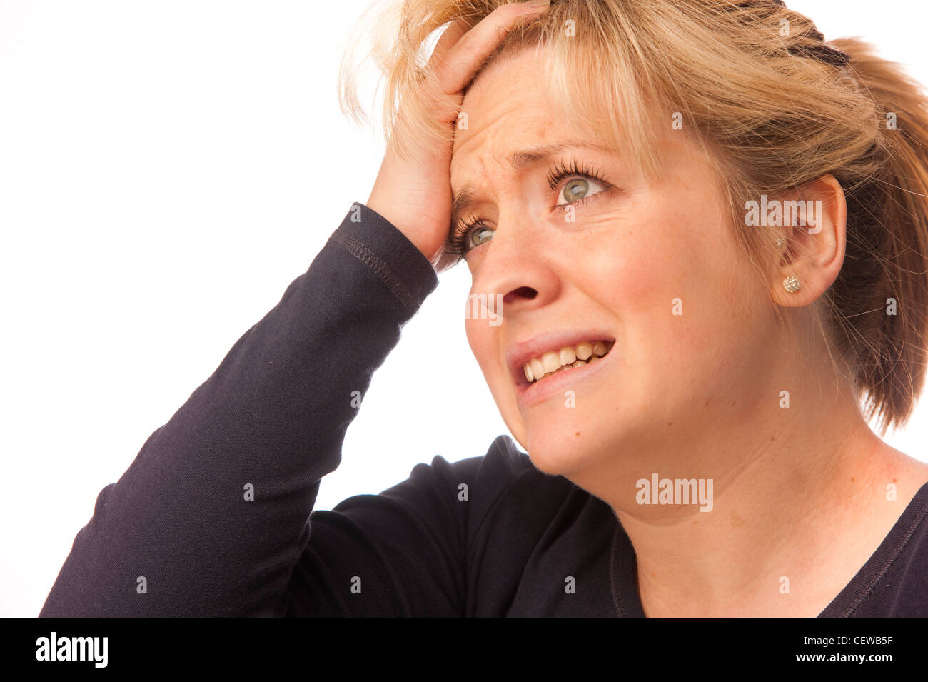 a blonde haired girl woman looking sad distressed distraught depressed ...