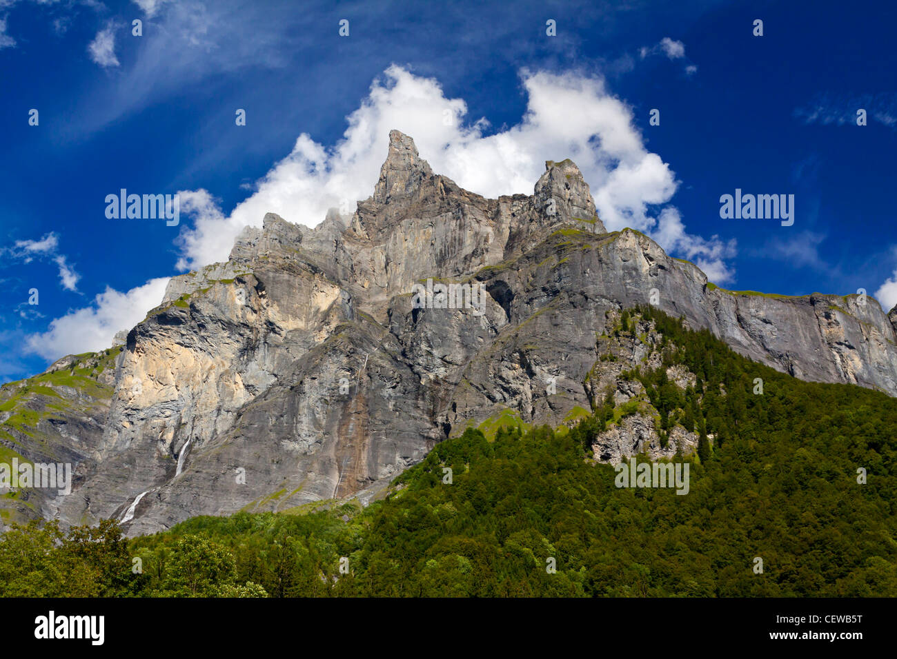Limestone mountain peaks at Sixt Fer a Cheval near Samoens in the ...