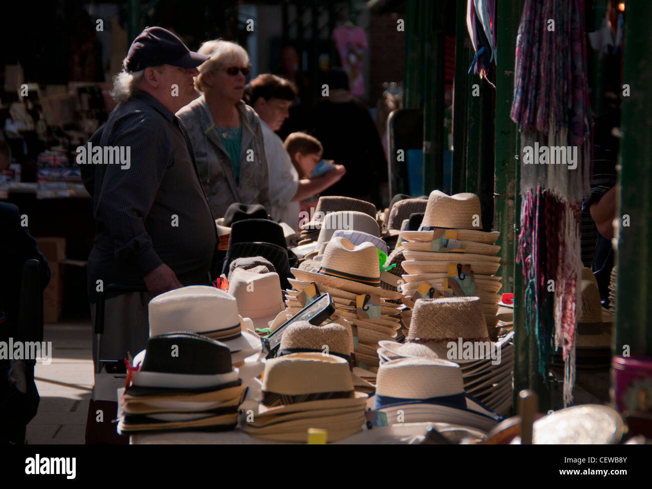 Hat stall, Newgate Market; York City centre Stock Photo - Alamy