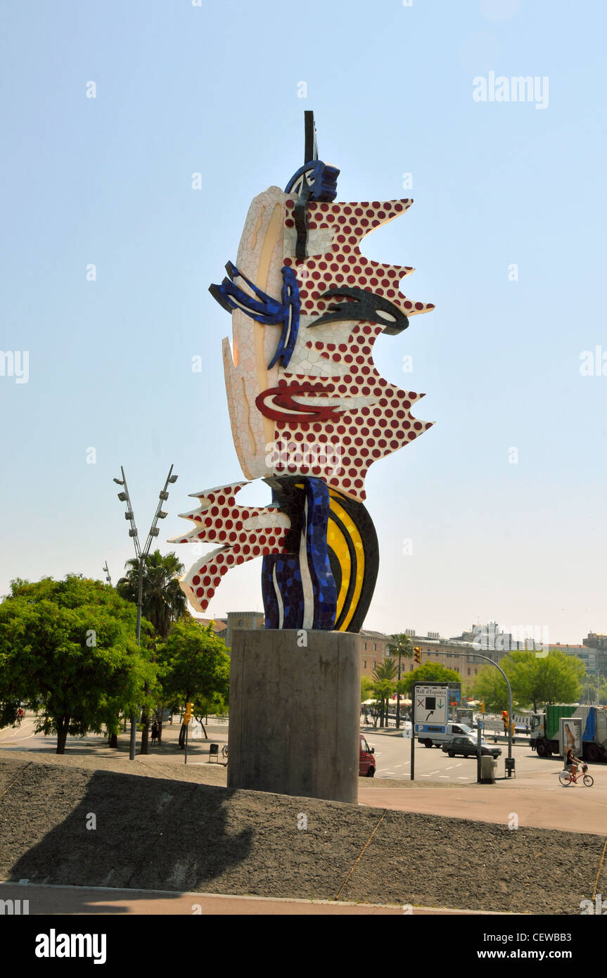 Roy Lichtenstein Head Sculpture Barcelona Spain Europe Catalonia Stock ...
