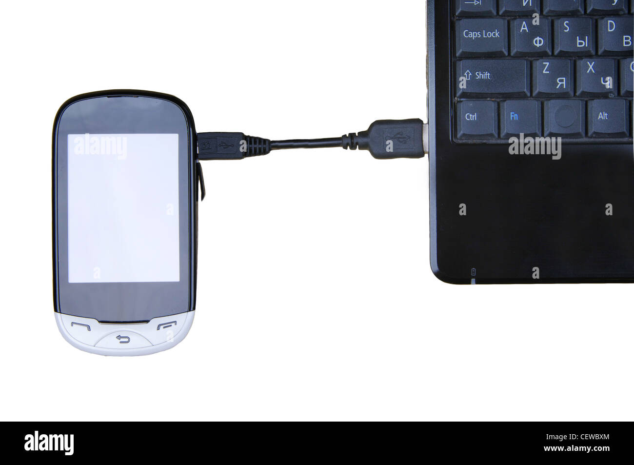 Connect. Laptop and cell phone concept on white background Stock Photo ...