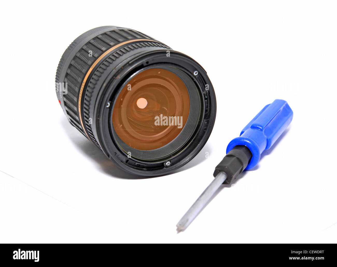 lens and screwdriver on white background Stock Photo - Alamy