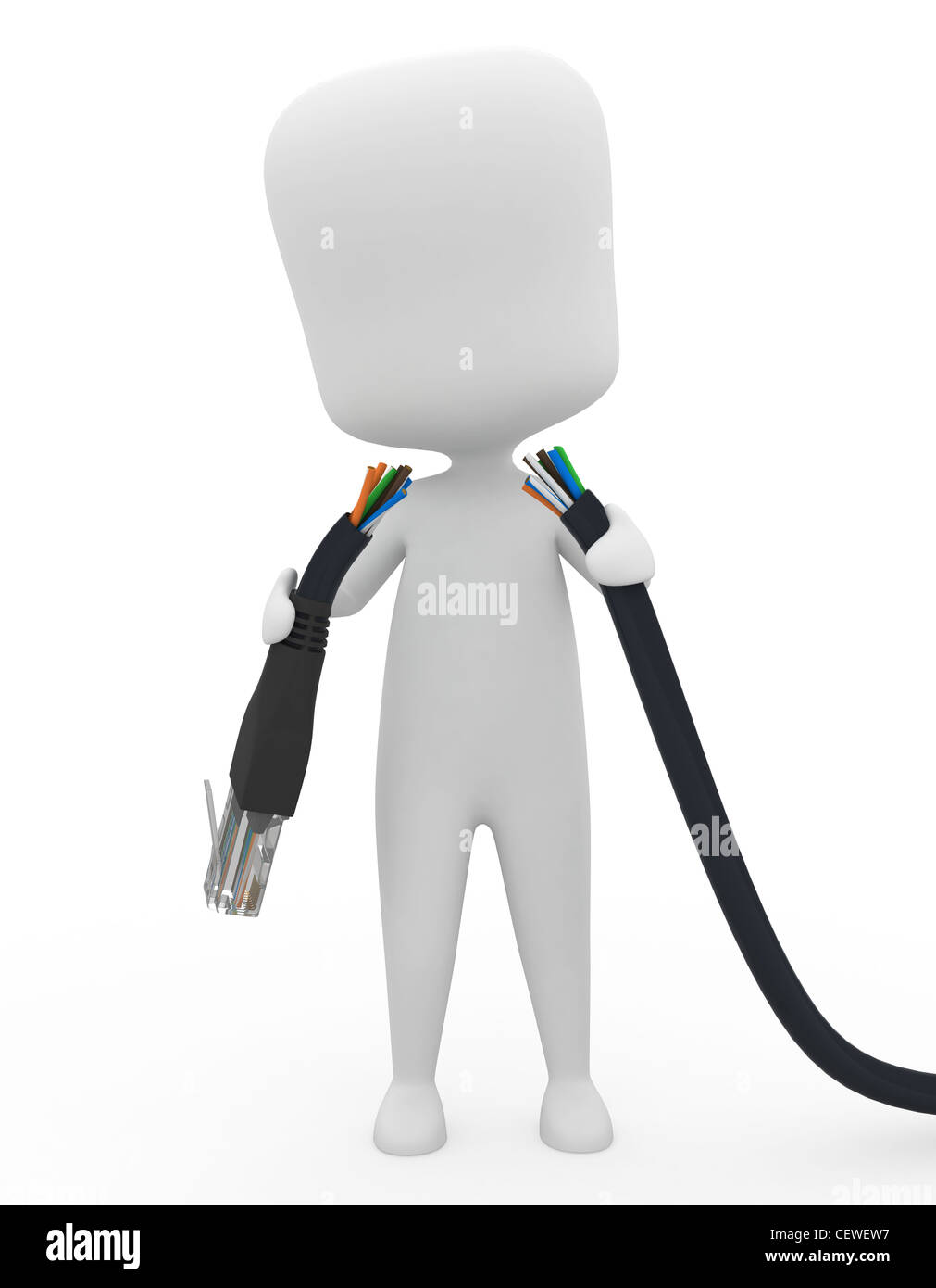 3D Illustration of a Man Holding a Torn Cable Stock Photo - Alamy