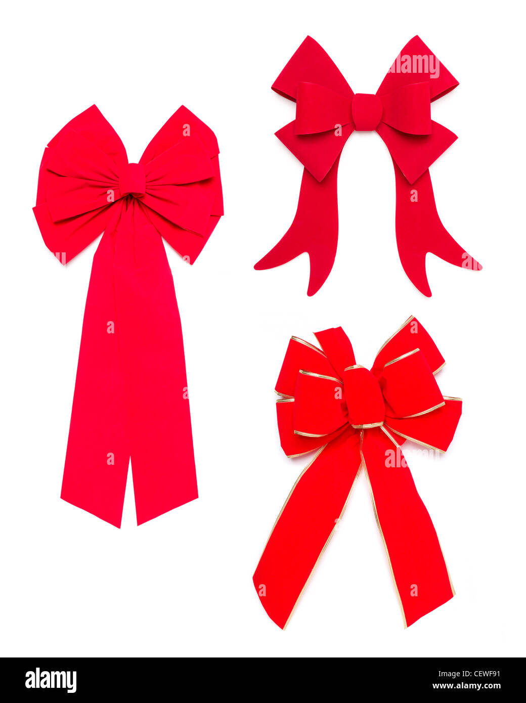 Set of Three Red Bows and Ribbons on White Background Stock Photo - Alamy